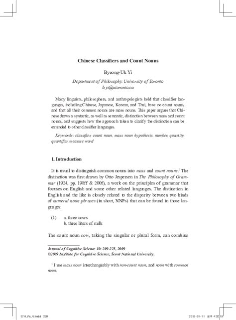 Pdf Chinese Classifiers And Count Nouns