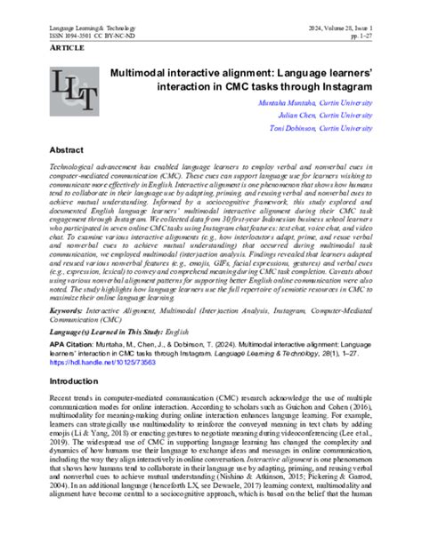 Pdf Multimodal Interactive Alignment Language Learners Interaction