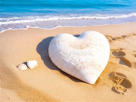 A Heart Shaped Seashell On A Sandy Beach Generative Ai Stock