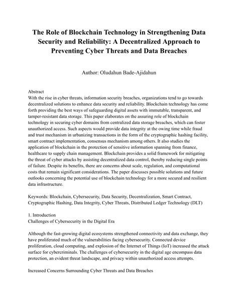 Pdf The Role Of Blockchain Technology In Strengthening Data Security