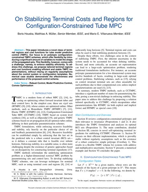 Pdf On Stabilizing Terminal Costs And Regions For Configuration
