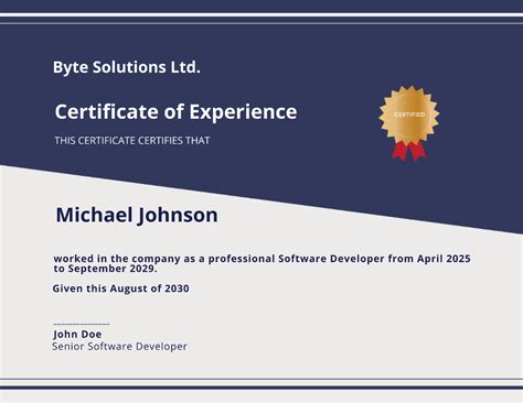 Free Experience Certificate Template To Edit Online