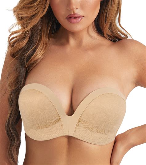 Exclare Lace Embroidery Wirefree Anti Slip Push Up Strapless Bra Women