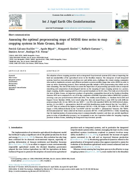 Pdf Assessing The Optimal Preprocessing Steps Of Modis Time Series To Map Cropping Systems In