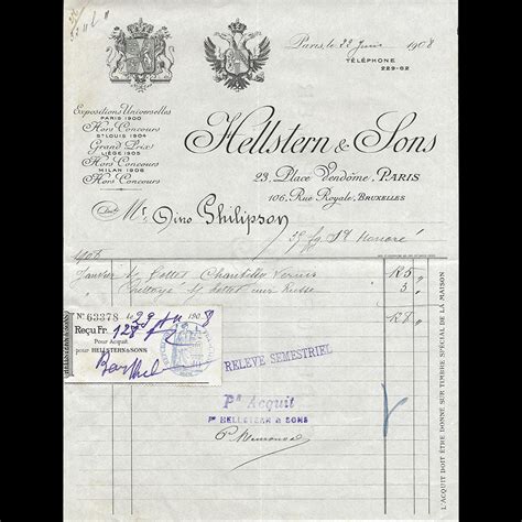Hellstern And Sons Facture De La Maison De Chaussures 23 Place Vend