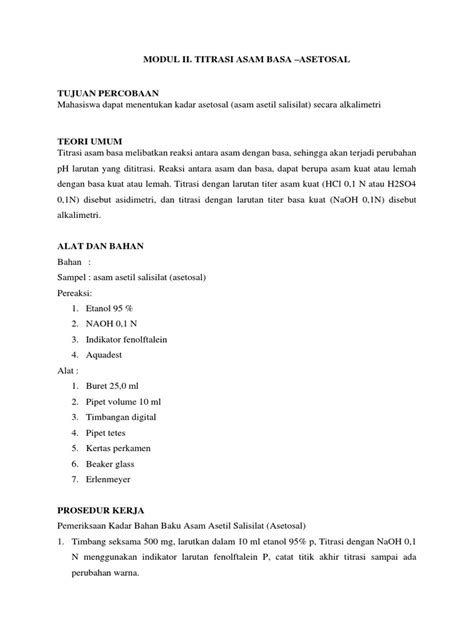 Titrasi Asetosal Untuk Mahasiswa Pdf