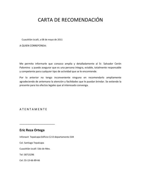 Modelos De Cartas Para Inmigracion