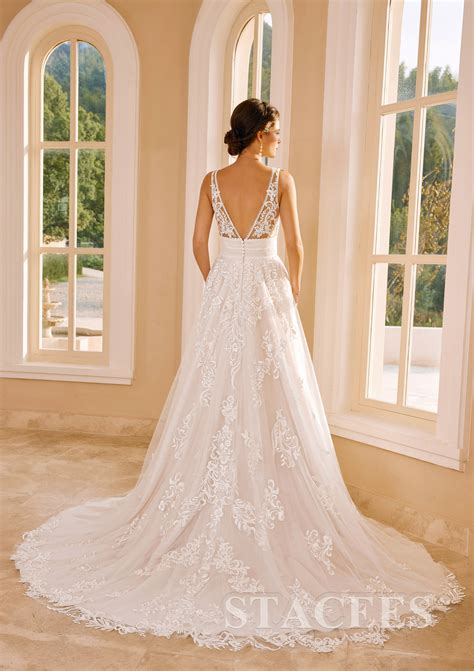A Line V Neck Court Train Satin Tulle Lace Wedding Dress With Sequins