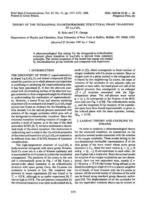 Pdf Theory Of The Tetragonal To Orthorhombic Structural Phase