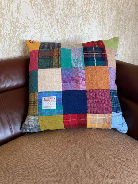 Spey Patchwork Cushion 26in Square Harris Tweed Harris Tweed Shop Buy Authentic Harris Tweed