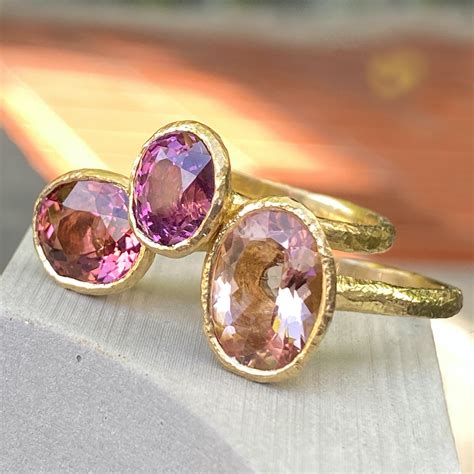 Sapphire Tourmaline And Morganite Think Pink Stack Set In 18 Karat