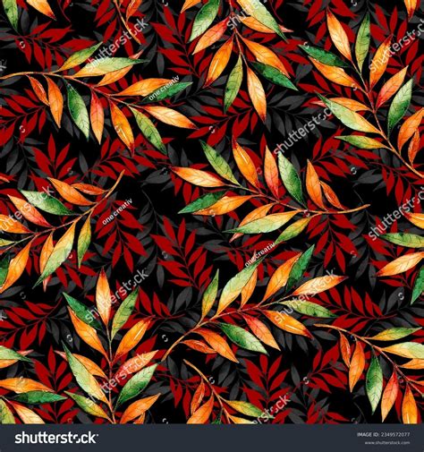 Leaves Allover Pattern Dark Bright Colored Stock Illustration
