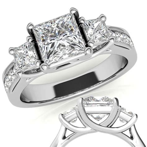Three Stone Princess Cut Lab Grown Diamond Engagement Ring Eng947