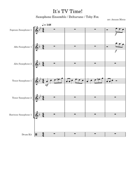 Its Tv Time Sheet Music For Saxophone Alto Saxophone Tenor Saxophone Baritone Drum Group