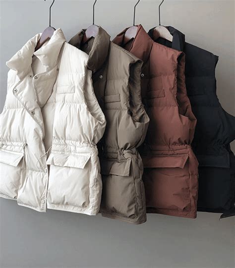 다바나 와이드 스탠드 카라 다운 점퍼 조끼 겨울 필수품 허리 셔링 스크립 끈조절 슬림핏 자켓 숏패딩 바람막이 패딩조끼 겨울