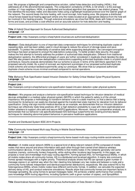 Parallel And Distributed System Ieee 2014 Projects