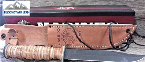 Case Xx Grooved Leather Usmc Knife With Leather Sheath 00334 On Gun