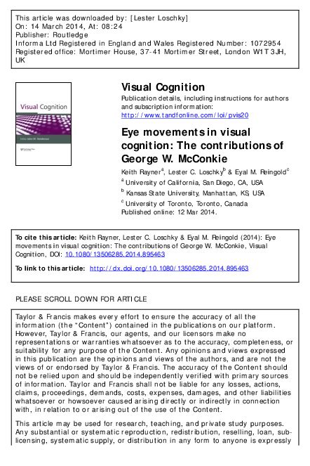 Pdf Eye Movements In Visual Cognition The Contributions Of George W