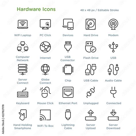 Hardware Icons Outline Styled Icons Designed To X Pixel Grid Editable Stroke Stock