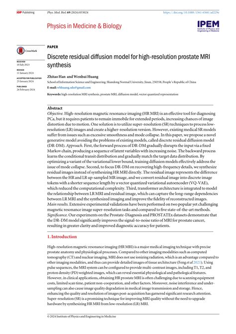 Discrete Residual Diffusion Model For High Resolution Prostate Mri Synthesis