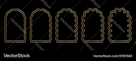 Set Of Gold Arch Frames With Wiggly Edges Golden Vector Image