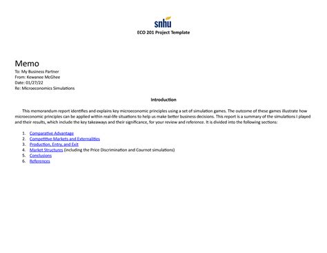 Eco 201 Project Template Kewanee Mcghee Eco 201 Project Template Memo