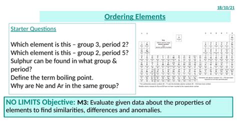 The Peridoic Table 3 Year 7 Lessons Teaching Resources