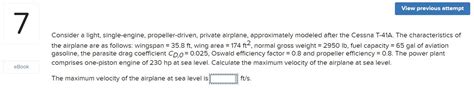 Solved Consider A Light Single Engine Propeller Driven