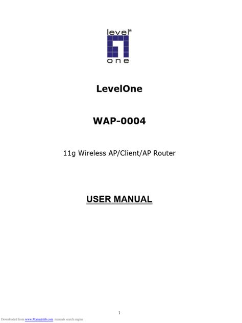 Levelone 11g Wireless Apclientap Router Wap0004 User Manual Pdf