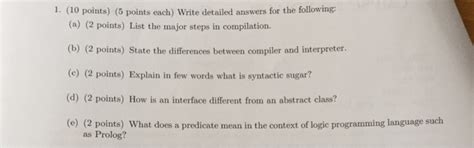 Solved Points Points Each Write Detailed Answers Chegg Com