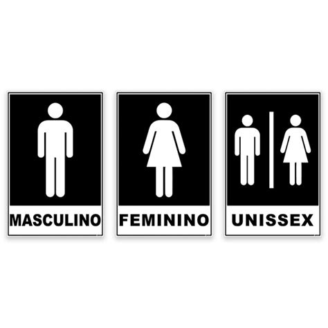 Kit 3 Placas Banheiro Masculino Feminino Unissex 20x15cm Leroy Merlin