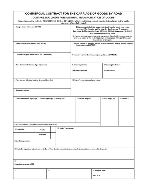 Cmr Template Pdf Cargo Logistics