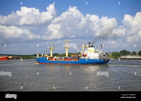 A Small Freighter Cargo Carrying Ship On The Mississippi River Near St Louis Missouri Stock