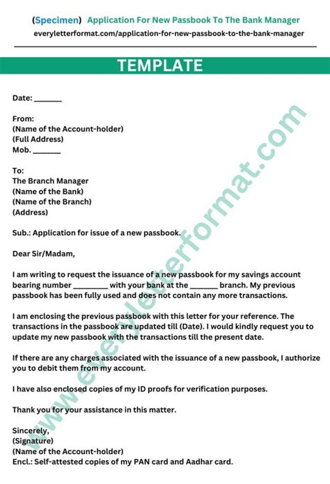 Application For New Passbook To The Bank Manager