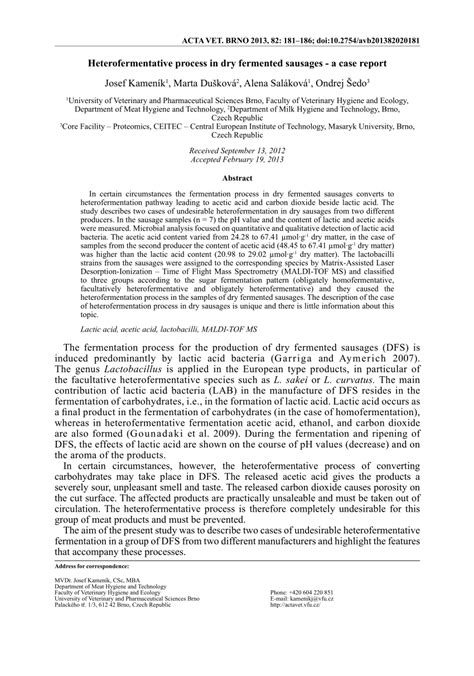 Pdf Heterofermentative Process In Dry Fermented Sausages A Case Report