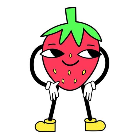 Premium Vector Retro Cartoon Cute Dude Strawberry Vibrant Cartoon