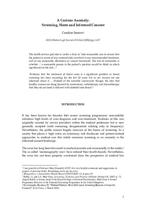Pdf A Curious Anomaly Screening Harm And Informed Consent