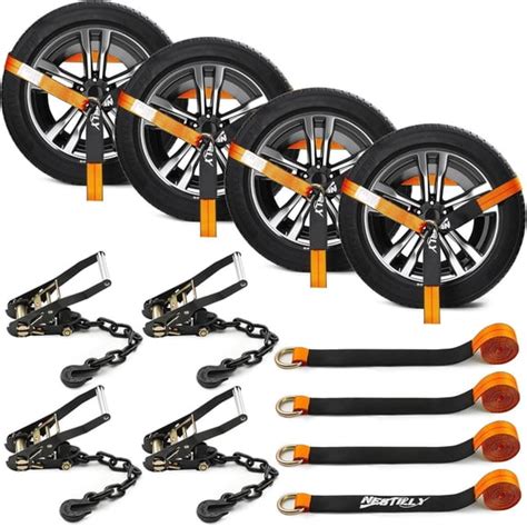 4 Tie Down Straps For Ratchet Strap With Chain Anchors 2 X 96