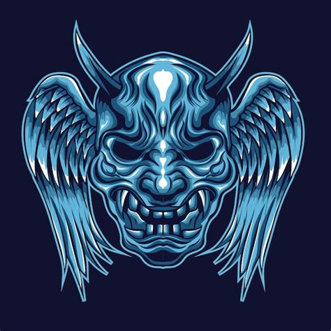 Premium Vector Blue Oni Mask With Wings Illustration