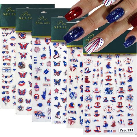 4th Of July Nail Stickers 5d Embossed Nail Decals Patriotic Nail