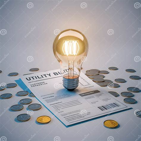 Illuminated Light Bulb On Utility Bill Surrounded By Scattered Coins