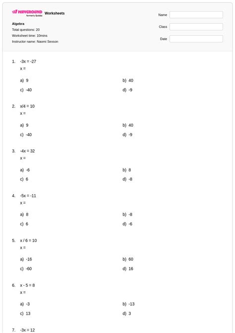 50 Algebra Worksheets For Grade 7 On Wayground Free And Printable