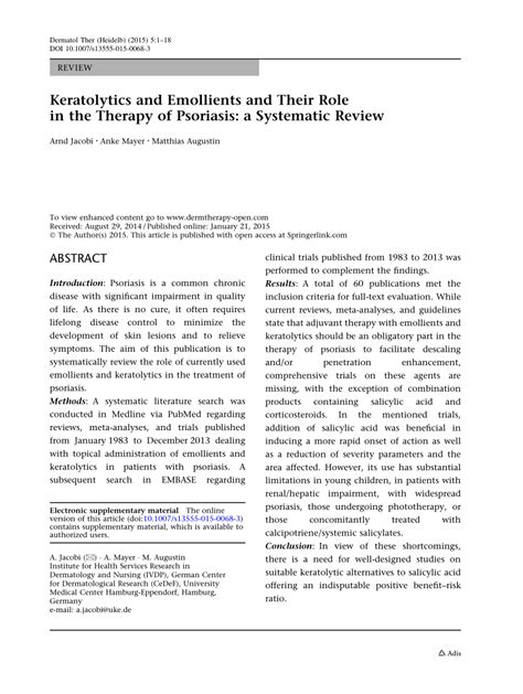 Pdf Keratolytics And Emollients And Their Role In The Therapy Of