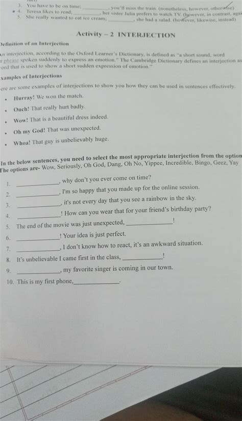 Definition Of An Interjection Activity 2 Studyx