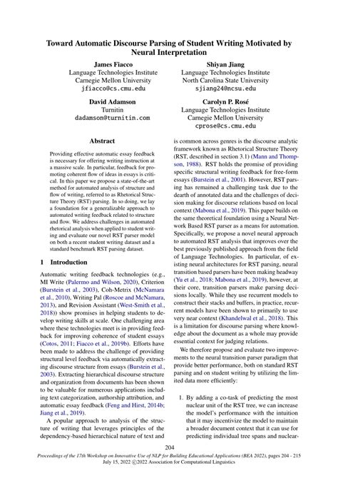 PDF Toward Automatic Discourse Parsing Of Student Writing Motivated By Neural Interpretation