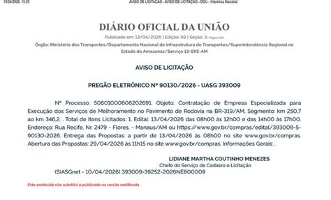 Dnit Publica Editais De Licitação Para O Trecho Do Meio Da Br 319