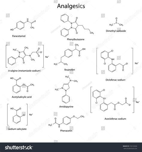 Analgesics Drugs Structures Paracetamol Analgine Acetylsalicylate Stock