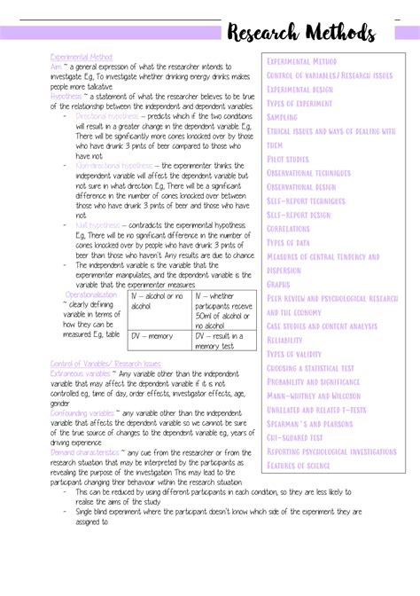 summary aqa a level psychology research methods notes research