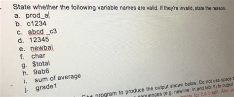 solved 5 state whether variables names are valid if