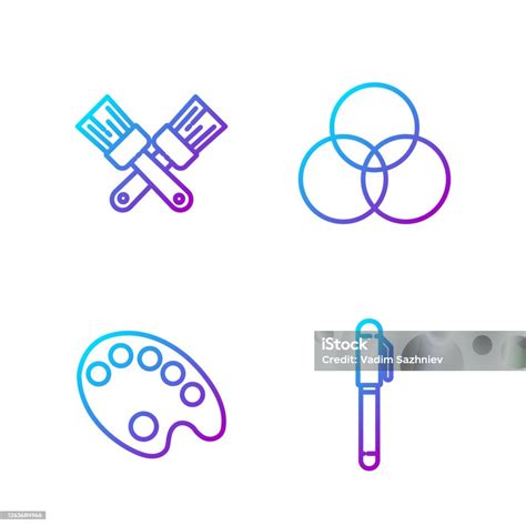 세트 라인 펜 팔레트 크로스 페인트 브러시 와 Rgb및 Cmyk 색상 혼합 그라데이션 색상 아이콘입니다 벡터 Cmyk에 대한